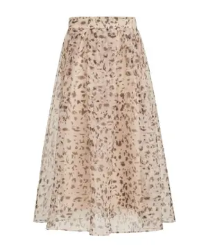 Brunello Cucinelli Lynx-print Silk Organza Pleated Skirt - Beige