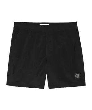 Stone Island Logo Crinkled Nylon Swim Shorts - Black