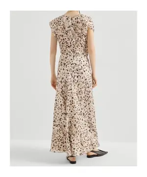 Brunello Cucinelli Lynx-print Silk Pongee Draped Dress With Monili