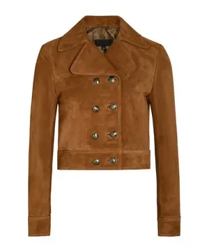 NILI LOTAN Cassidy Cropped Suede Double-breasted Jacket - Brown