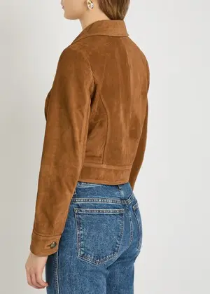 NILI LOTAN Cassidy Cropped Suede Double-breasted Jacket - Brown