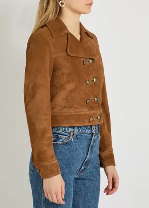NILI LOTAN Cassidy Cropped Suede Double-breasted Jacket - Brown