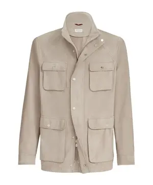 Brunello Cucinelli Suede Safari Jacket With Stand Collar