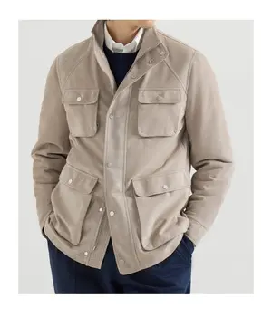 Brunello Cucinelli Suede Safari Jacket With Stand Collar