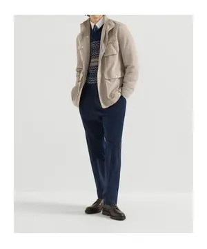 Brunello Cucinelli Suede Safari Jacket With Stand Collar