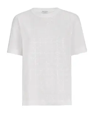 BRUNELLO CUCINELLI Cotton Jersey T-shirt With Dazzling Windowpane Embroidery