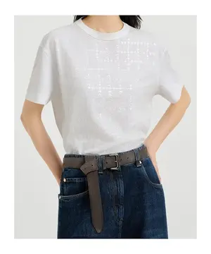 Brunello Cucinelli Cotton Jersey T-shirt With Dazzling Windowpane Embroidery