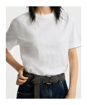 Brunello Cucinelli Cotton Jersey T-shirt With Dazzling Windowpane Embroidery