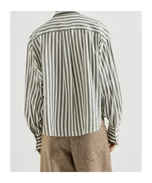 Brunello Cucinelli Striped Silk Poplin Shirt With Virgin Wool Foulard