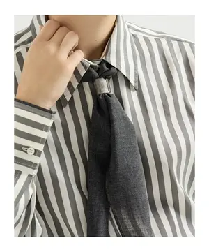 Brunello Cucinelli Striped Silk Poplin Shirt With Virgin Wool Foulard