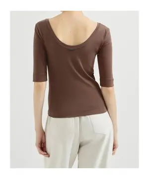 Brunello Cucinelli Stretch Cotton Ribbed Jersey T-shirt With Monili - Pine Cone Brown