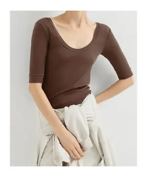 Brunello Cucinelli Stretch Cotton Ribbed Jersey T-shirt With Monili - Pine Cone Brown