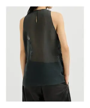 Brunello Cucinelli Crispy Silk Top With Dazzling Lynx Embroidery