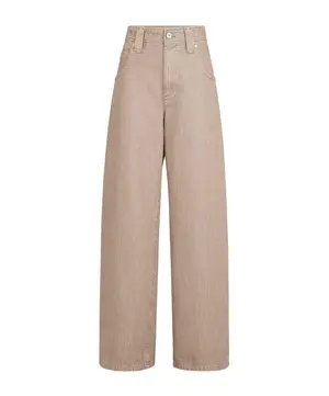 Brunello Cucinelli Lamé-denim Baggy Trousers With Monili - Nude