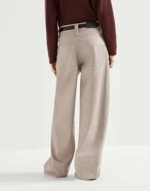 Brunello Cucinelli Lamé-denim Baggy Trousers With Monili - Nude