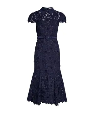 SELF-PORTRAIT Belted Guipure Lace Midi Dress