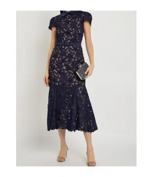 SELF-PORTRAIT Belted Guipure Lace Midi Dress