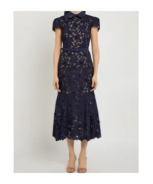 SELF-PORTRAIT Belted Guipure Lace Midi Dress
