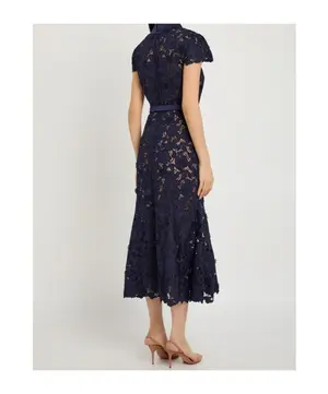 SELF-PORTRAIT Belted Guipure Lace Midi Dress