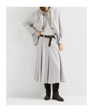 Brunello Cucinelli Wool Flannel Flared Skirt With Monili Embellishment