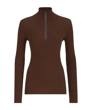 Brunello Cucinelli Virgin Wool And Cashmere Ribbed Turtleneck Sweater With Half-zip - Chocolate