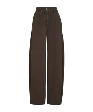 Brunello Cucinelli Dyed Denim Wide Trousers With Monili - Pine Cone Brown