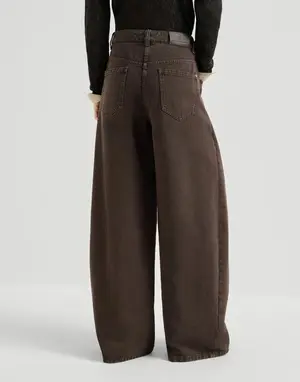 Brunello Cucinelli Dyed Denim Wide Trousers With Monili