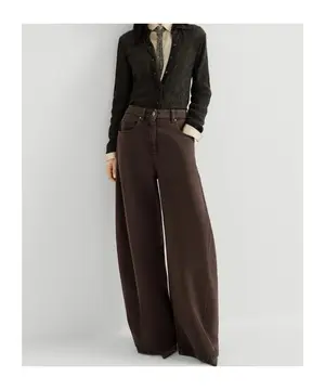 Brunello Cucinelli Dyed Denim Wide Trousers With Monili
