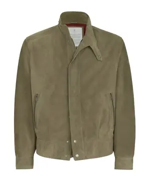 Brunello Cucinelli Suede Outerwear Jacket With Thermore Padding And Standing Collar - Green