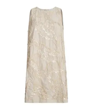 Brunello Cucinelli Techno Cotton Poplin Mini Dress With Dazzling Seabed Embroidery - Nude