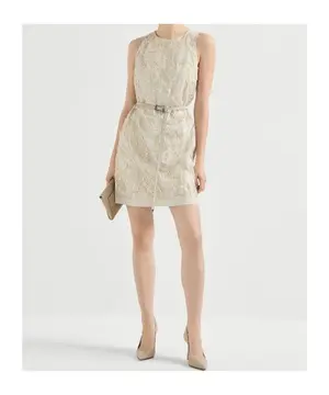 Brunello Cucinelli Techno Cotton Poplin Mini Dress With Dazzling Seabed Embroidery - Nude