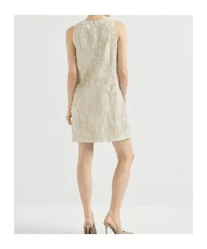 Brunello Cucinelli Techno Cotton Poplin Mini Dress With Dazzling Seabed Embroidery - Nude