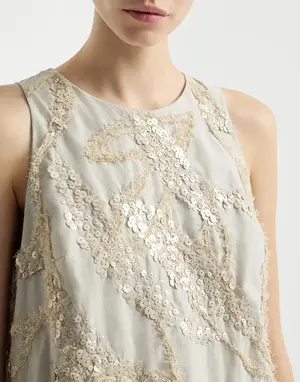 Brunello Cucinelli Techno Cotton Poplin Mini Dress With Dazzling Seabed Embroidery - Nude