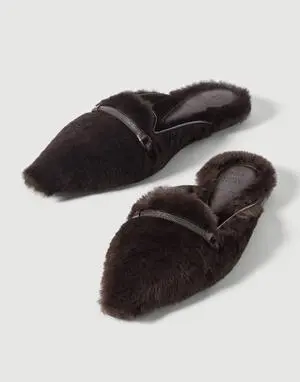 Brunello Cucinelli Shearling Flats With Precious Bar Detail