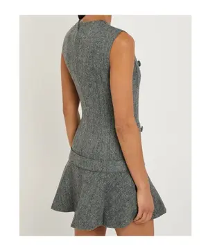 SELF-PORTRAIT Herringbone Belted Wool-blend Mini Dress