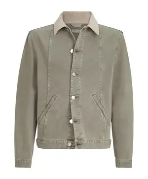 Brunello Cucinelli Garment-dyed Denim Jacket With Leather Collar - Gray