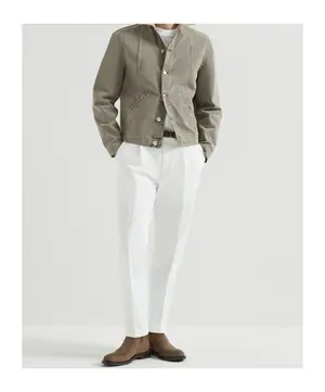 Brunello Cucinelli Garment-dyed Denim Jacket With Leather Collar