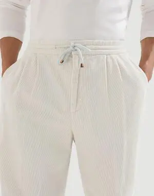 Brunello Cucinelli Garment-dyed Cotton Corduroy Trousers With Double Pleats - White