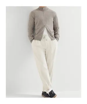 Brunello Cucinelli Garment-dyed Cotton Corduroy Trousers With Double Pleats - White