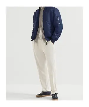 Brunello Cucinelli Garment-dyed Cotton Corduroy Trousers With Double Pleats - White