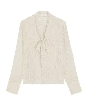 FRAME Polka-dot Tie-neck Silk Chiffon Blouse - White