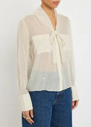 FRAME Polka-dot Tie-neck Silk Chiffon Blouse - White