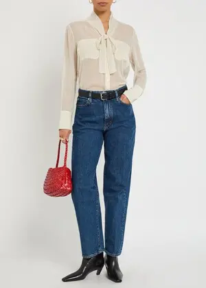 FRAME Polka-dot Tie-neck Silk Chiffon Blouse - White