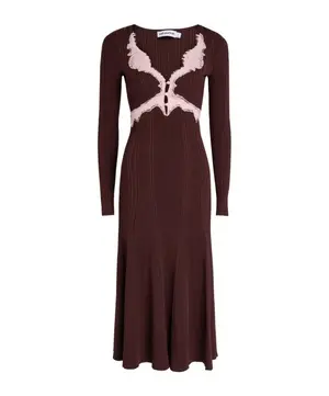SELF-PORTRAIT Lace-trim Knit Midi Dress