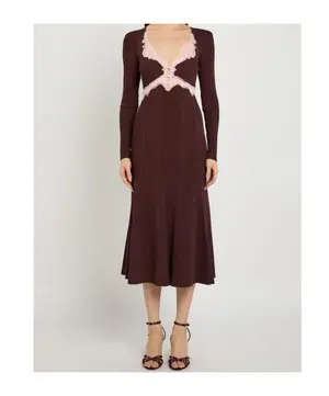SELF-PORTRAIT Lace-trim Knit Midi Dress