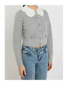 SELF-PORTRAIT Embroidered Collar Embellished Metallic-knit Cardigan