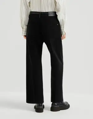 Brunello Cucinelli Dyed Denim Contemporary Square Trousers With Monili