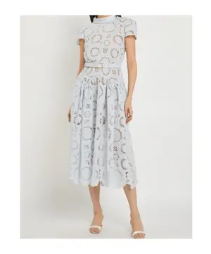 SELF-PORTRAIT Belted Floral Lace Midi Dress