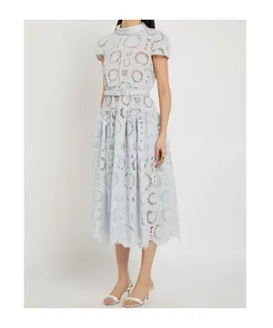 SELF-PORTRAIT Belted Floral Lace Midi Dress