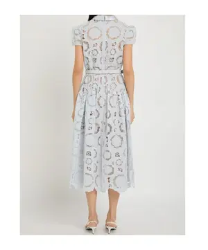 SELF-PORTRAIT Belted Floral Lace Midi Dress